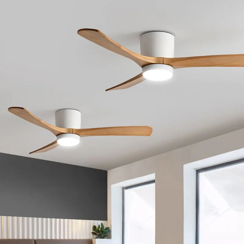 Low Floor Ceiling Fan With Light & Remote Control Wood Design – My ...